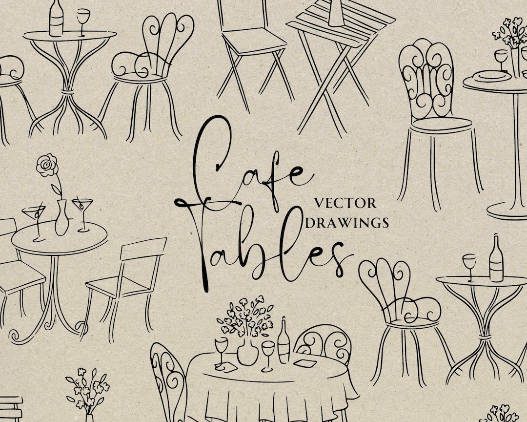 Hand Drawn Cafe Table SVG PNG, Whimsical Chair and Table Clipart, Table ...