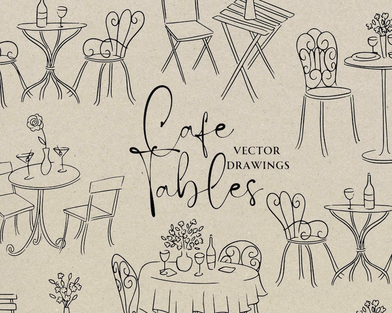 Hand Drawn Cafe Table SVG PNG, Whimsical Chair and Table Clipart, Table ...