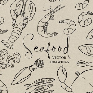 Hand Drawn Seafood SVG PNG, Quirky Illustrated Fish Icon, Shrimp ...