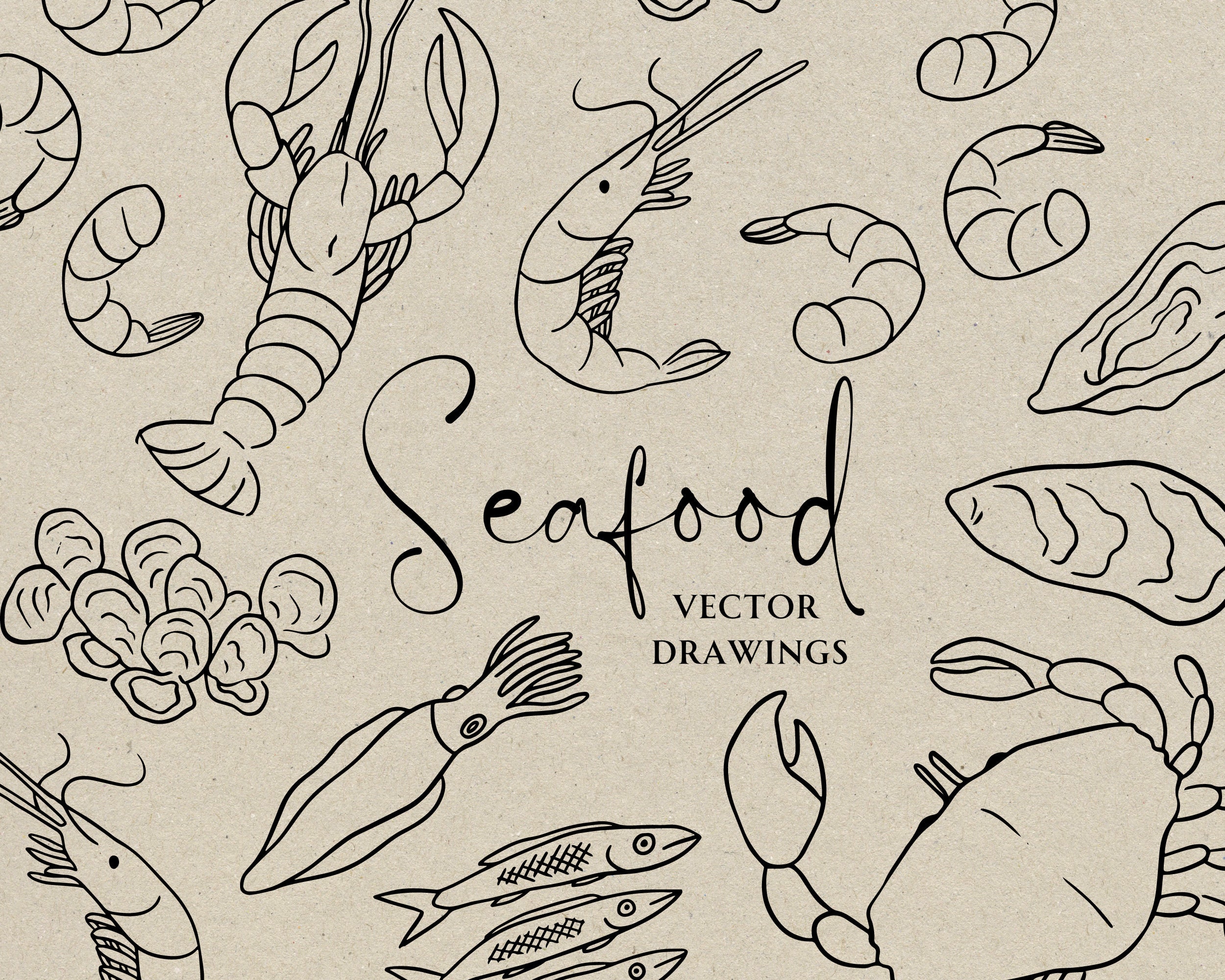 Hand Drawn Seafood SVG PNG, Quirky Illustrated Fish Icon, Shrimp ...