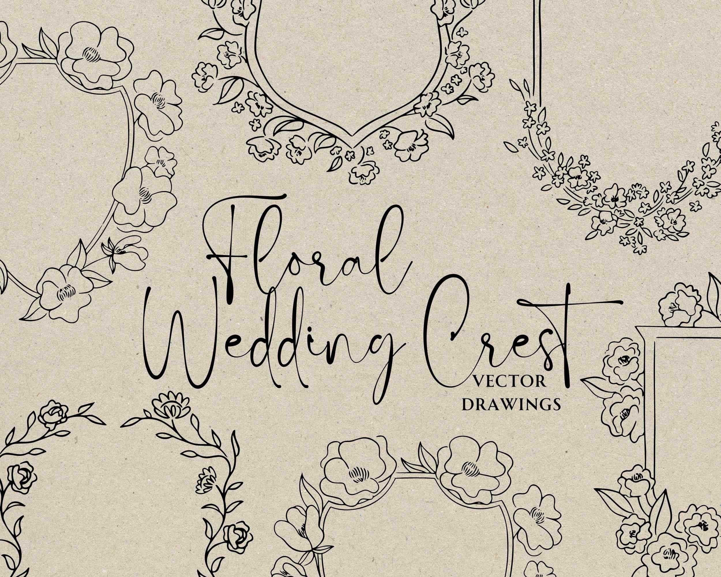 Hand Drawn Wedding Crest SVG PNG, Floral Crest Doodle Clipart ...