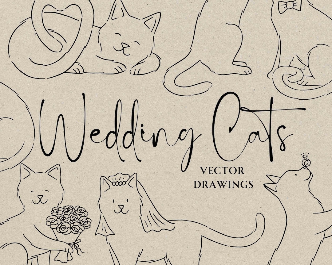 Hand Drawn Wedding Cat SVG PNG, Whimsical Bride Groom Pet Icon ...