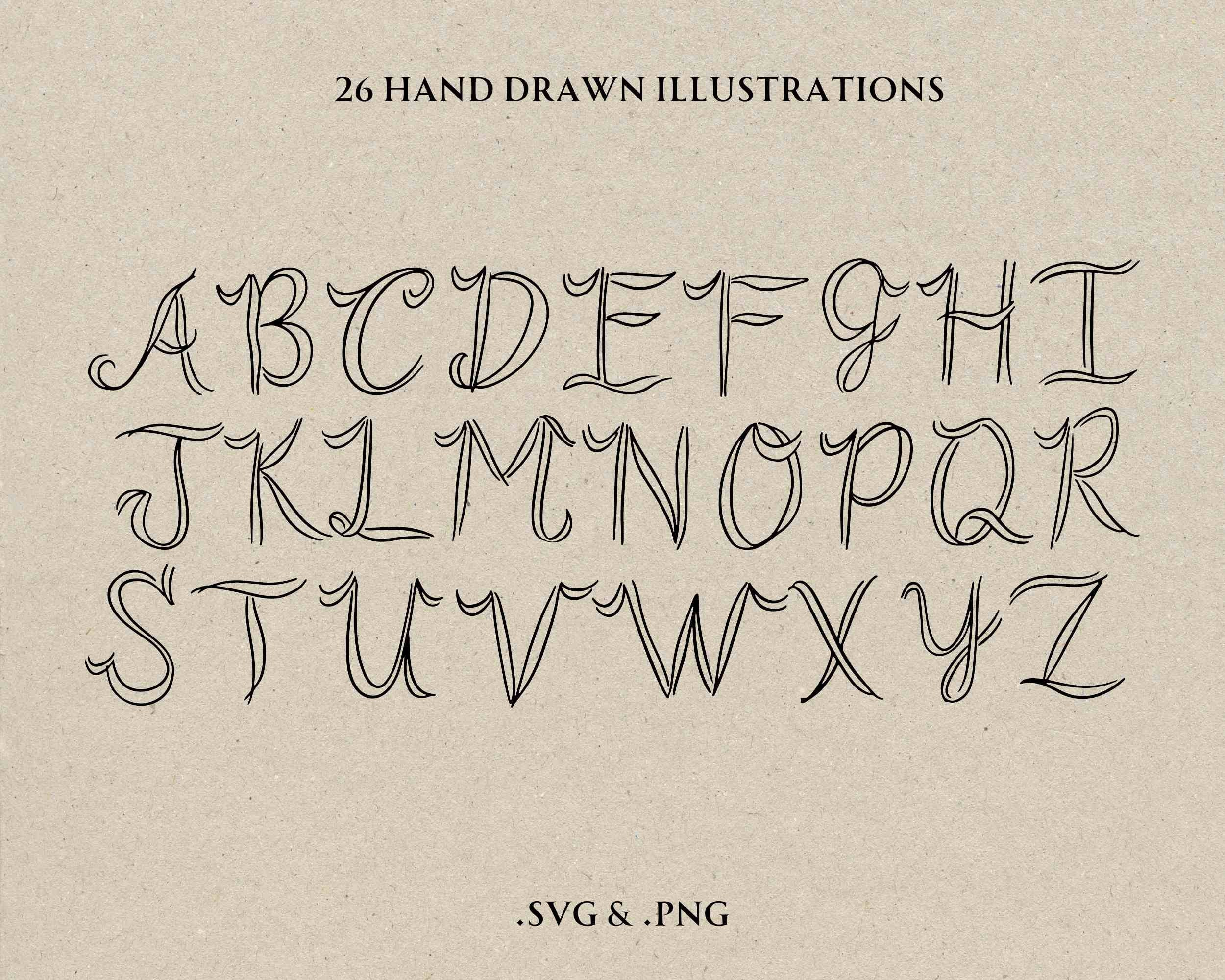 Monogram Alphabet Calligraphy for Crest SVG PNG, Whimsical Hand Drawn ...
