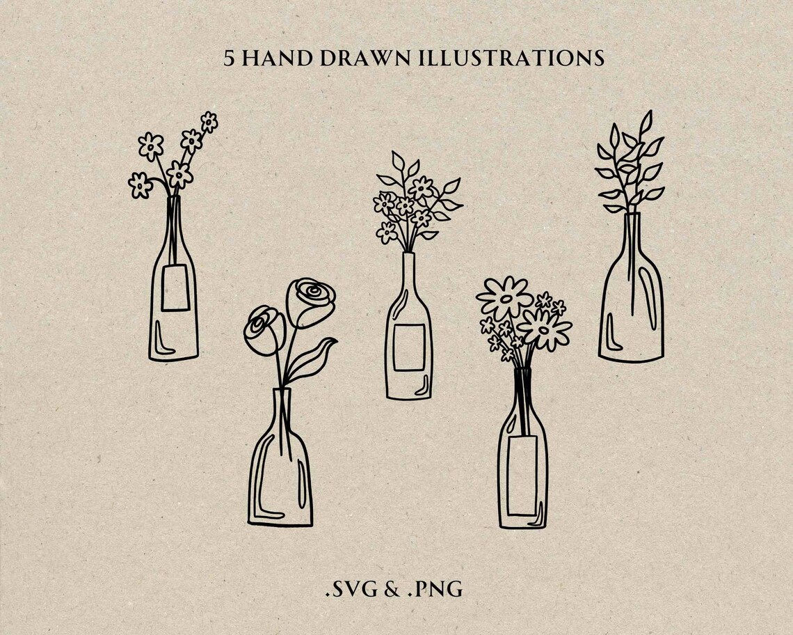 Flowers in a Bottle SVG PNG - Whimsical Florist Illustration for ...