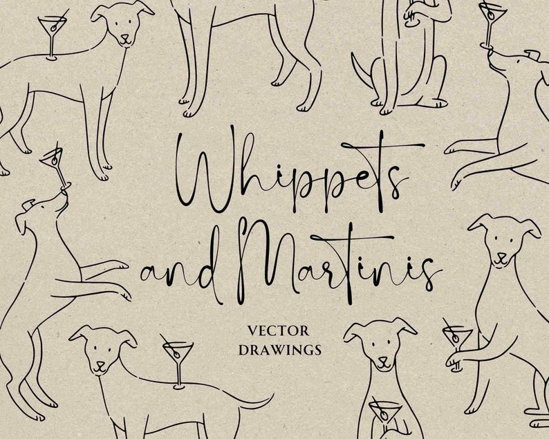 Hand Drawn Whippets and Martinis SVG PNG, Greyhound Dog Wedding ...