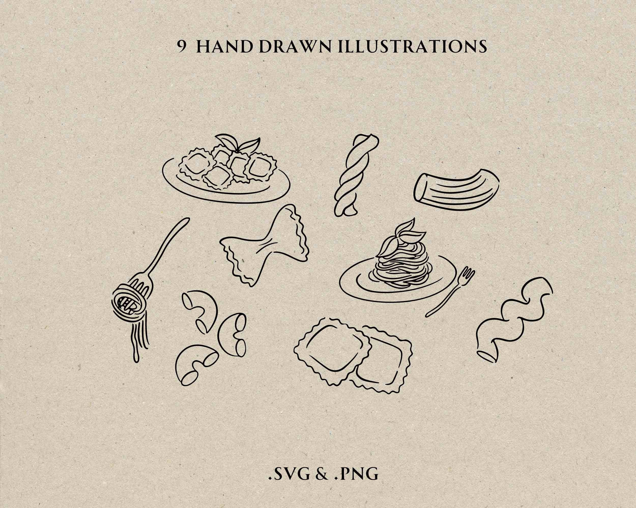 Hand Drawn Pasta Doodle SVG PNG, Illustrated Italian Food Clipart ...