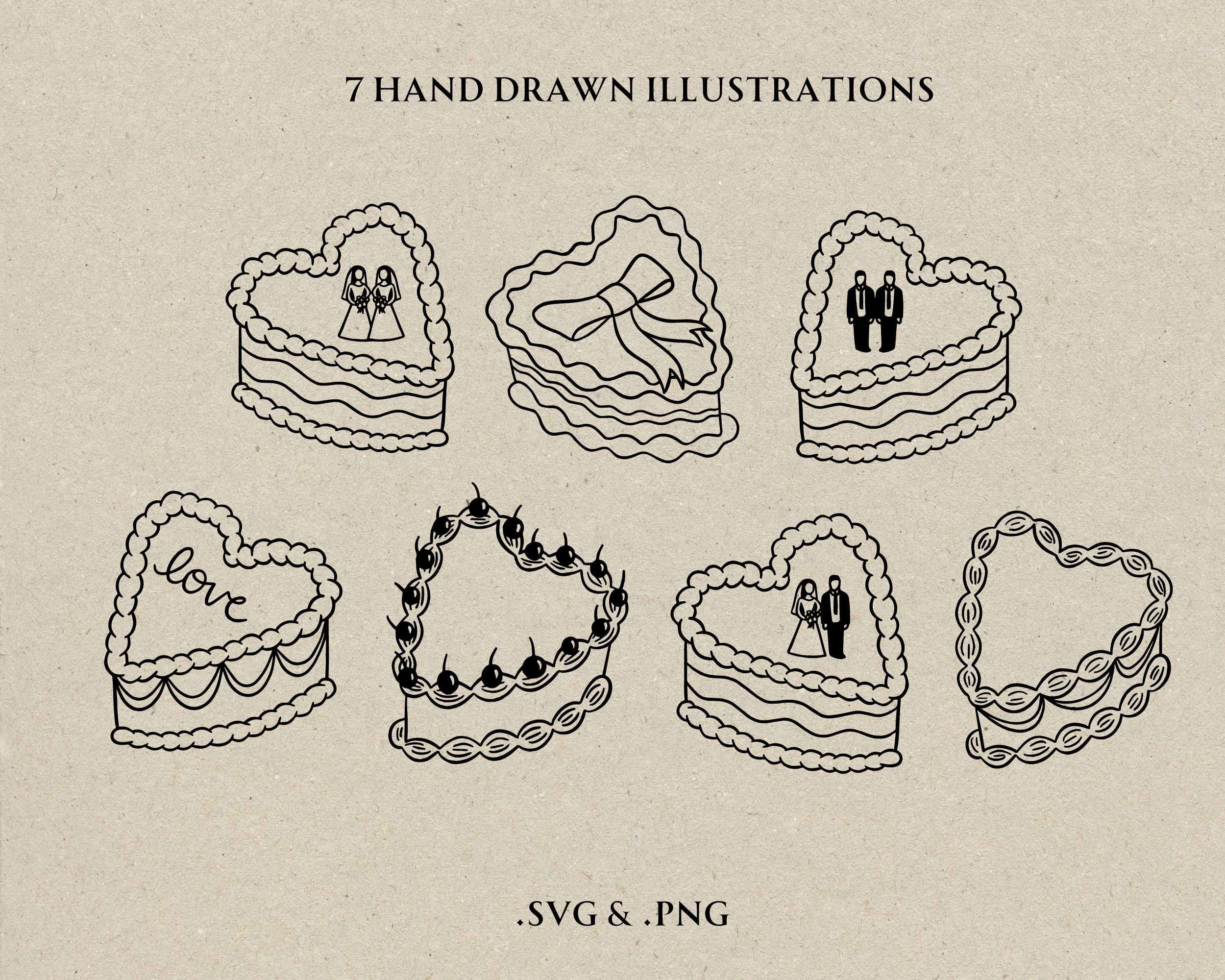 Hand Drawn Heart Cake Illustration SVG PNG, Valentine's Day Clipart ...