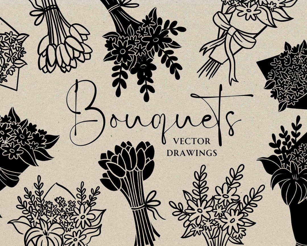 Flower Bouquets SVG PNG, Hand Drawn Floral Arrangement, Tulips Clipart ...
