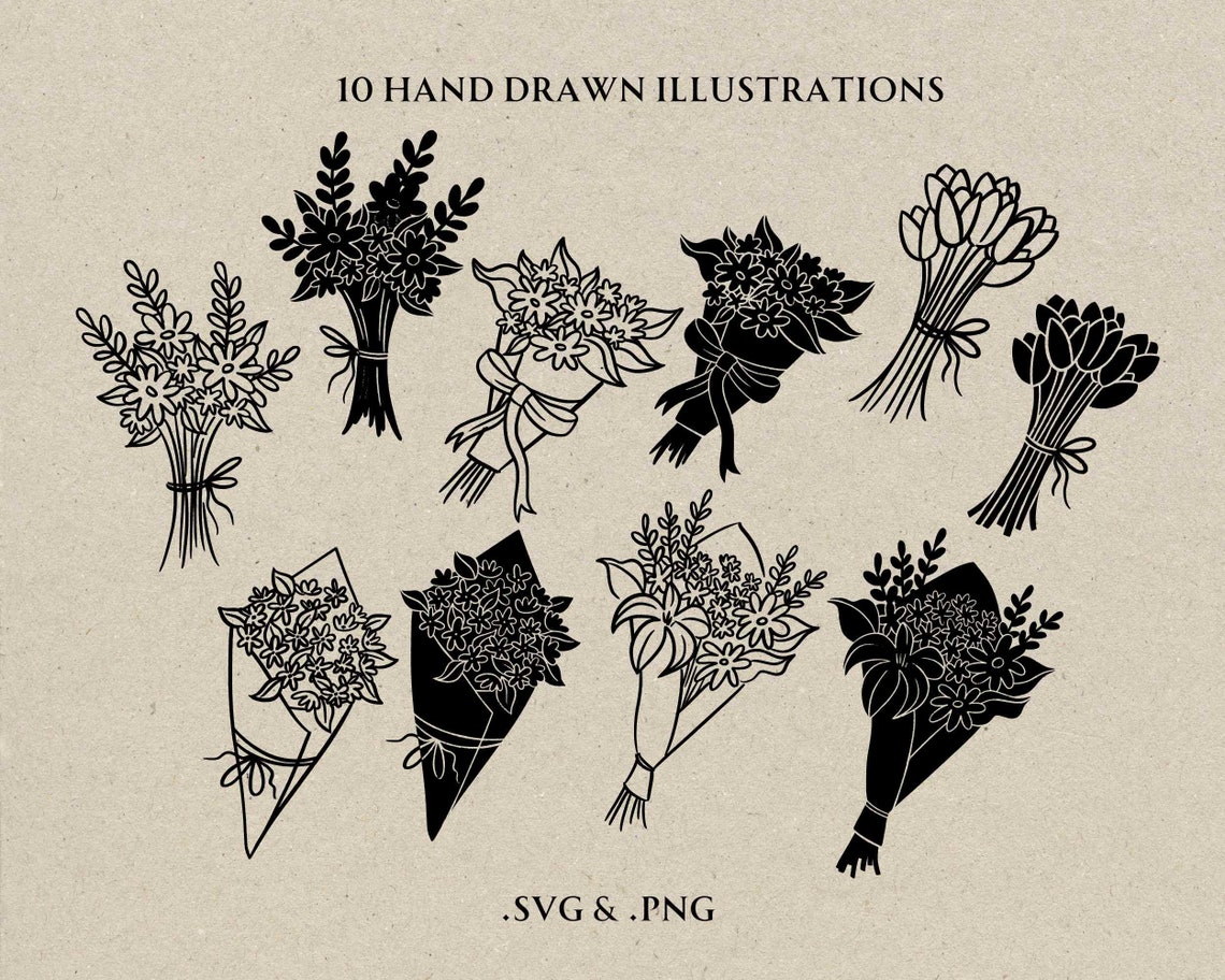 Flower Bouquets SVG PNG, Hand Drawn Floral Arrangement, Tulips Clipart ...