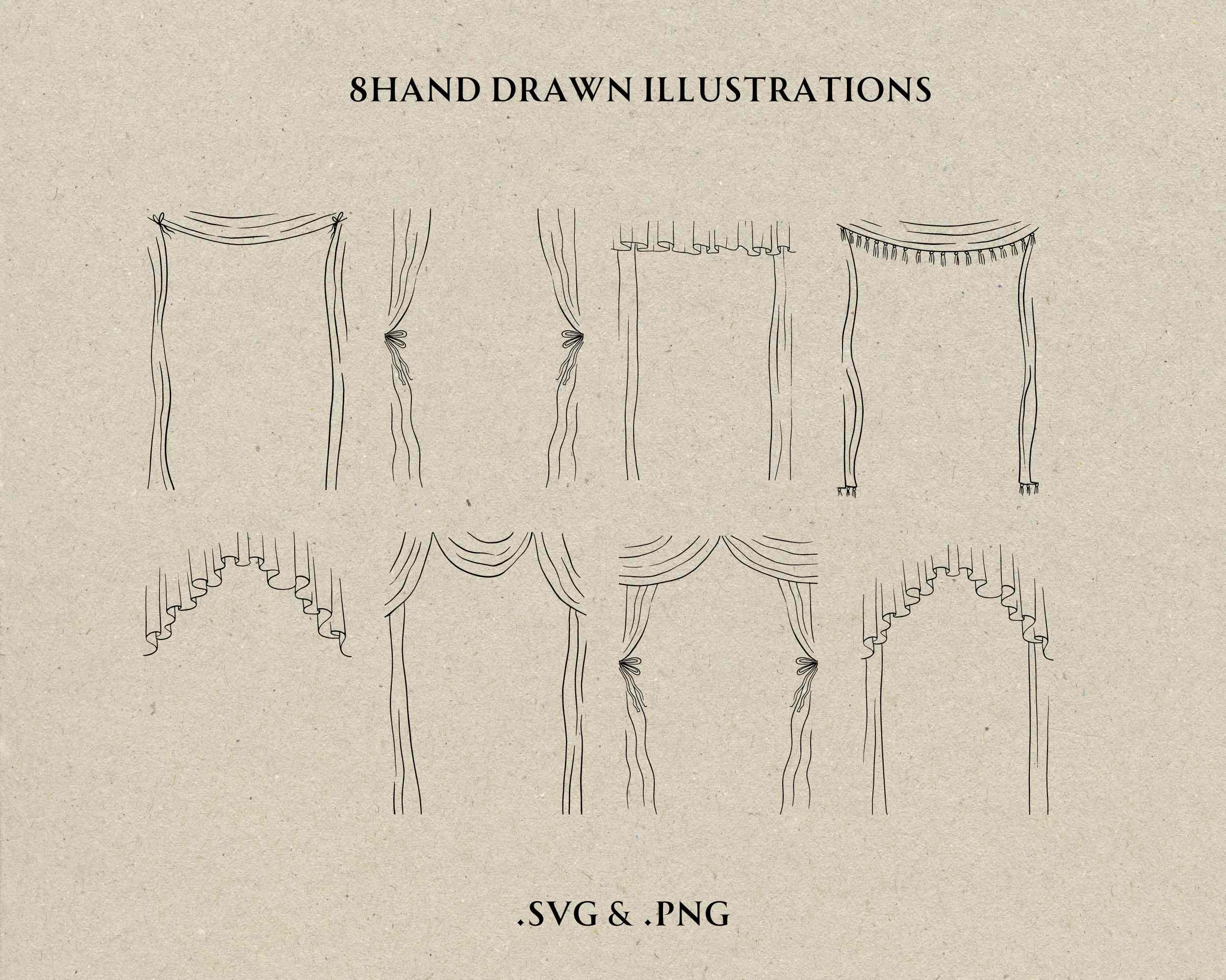 Hand Drawn Curtain Border SVG PNG, Wedding Frame Clipart, Curtain ...