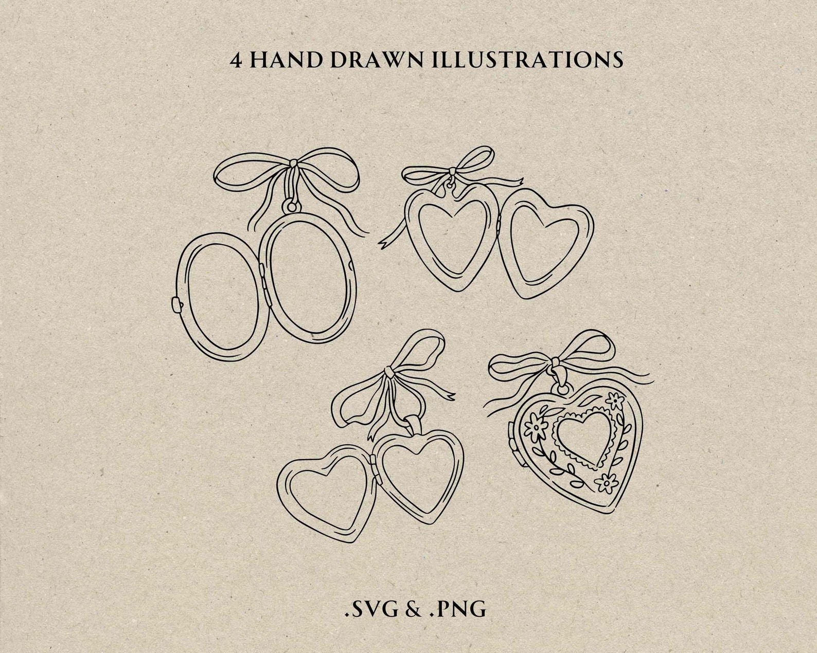 Hand Drawn Heart Locket Doodle SVG PNG, Engagement Whimsical Love ...