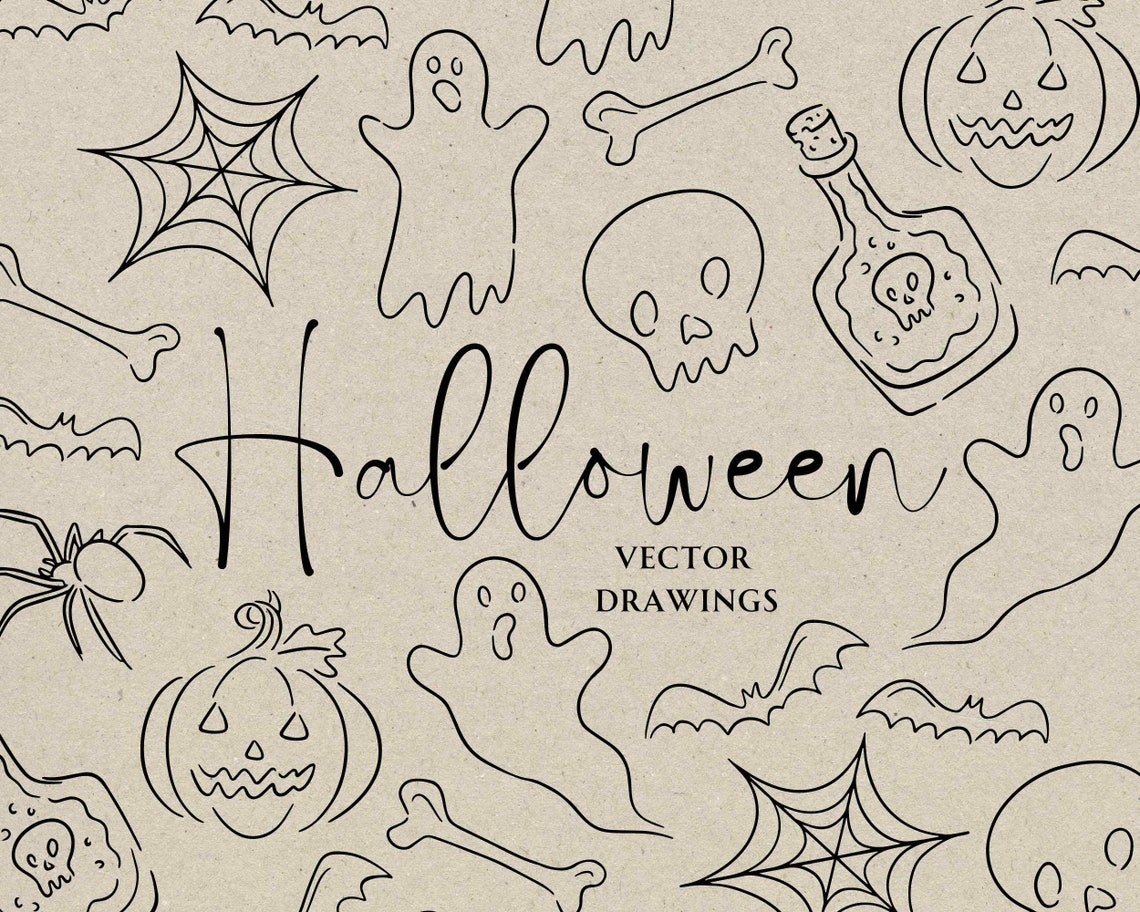 Halloween Icon SVG PNG, Cute Ghost Clipart, Whimsical Pumpkin Doodle ...