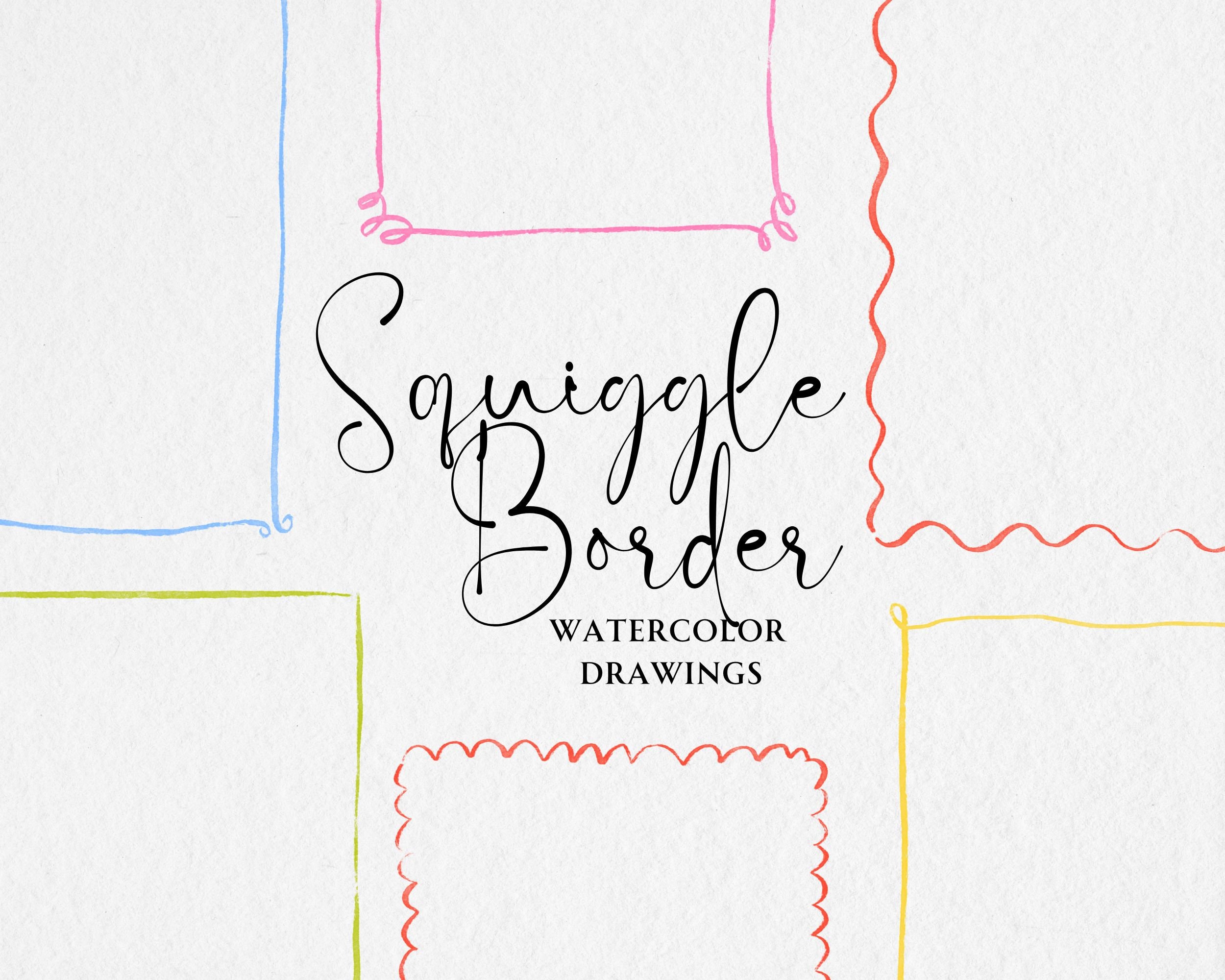 Hand Drawn Watercolor Border PNG SVG, Wavy Border Clipart, Scallop Frame for Wedding Invitation ...