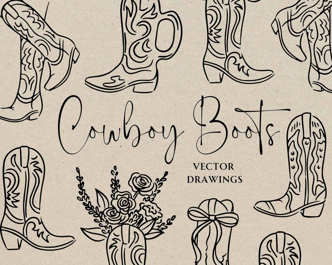 Hand Drawn Cowboy Boot SVG PNG, Illustrated Cowgirl Boot Clipart Doodle ...