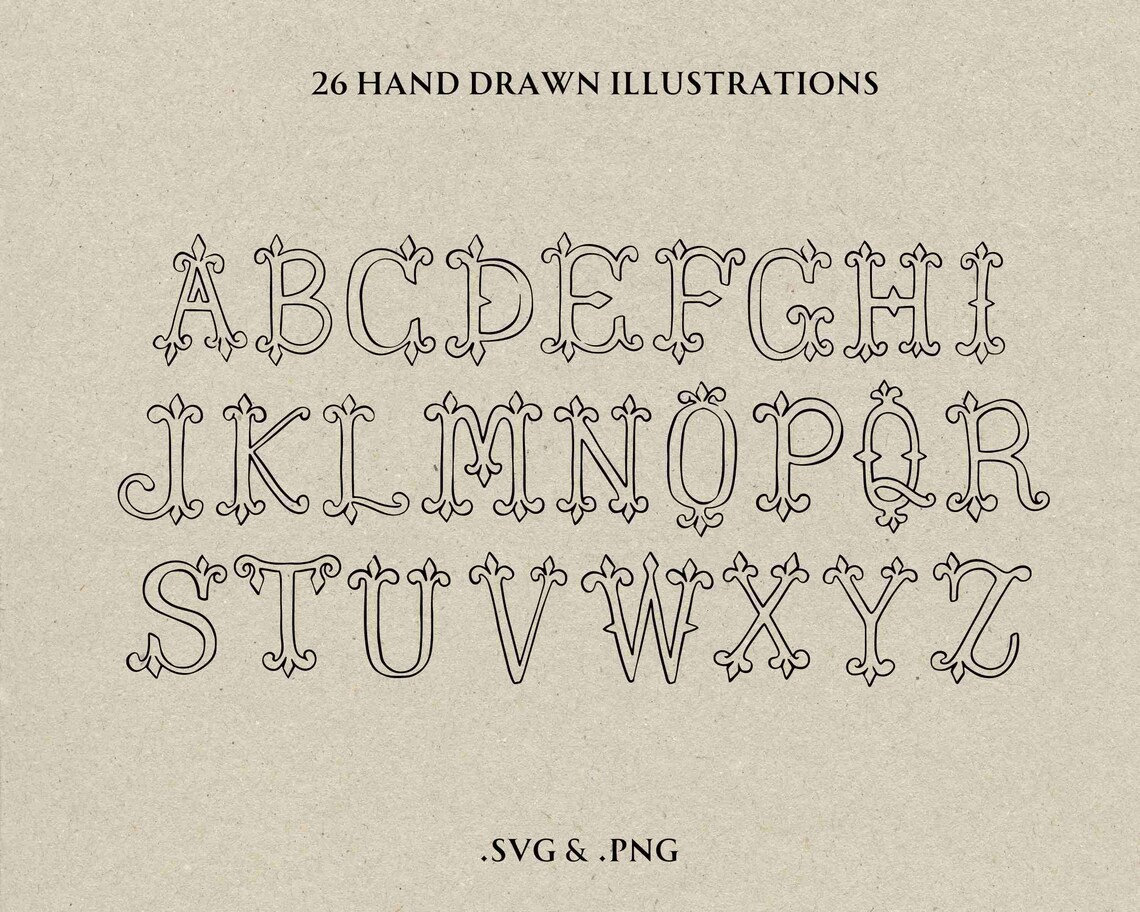Wedding Alphabet Monogram for Crest SVG PNG, Hand Drawn Lettering ...
