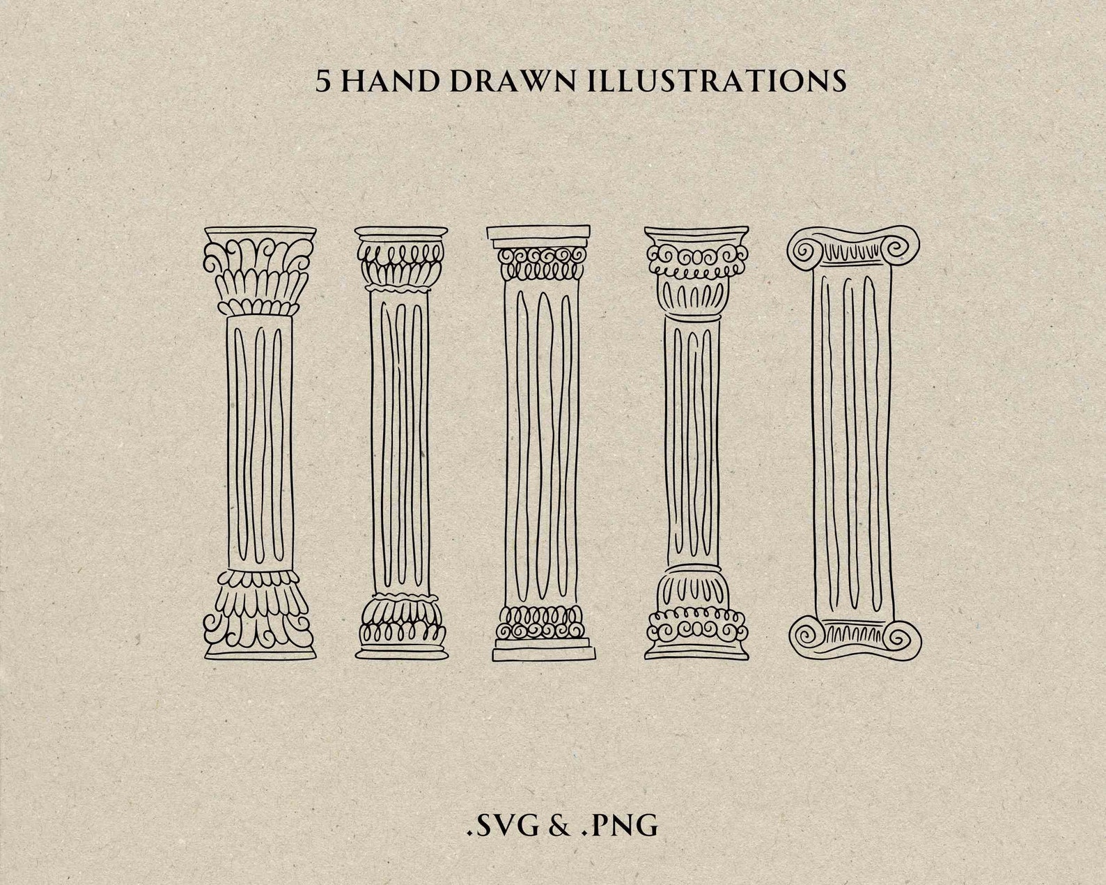 Hand Drawn Greek Pillar SVG PNG, Whimsical Mediterranean Wedding ...