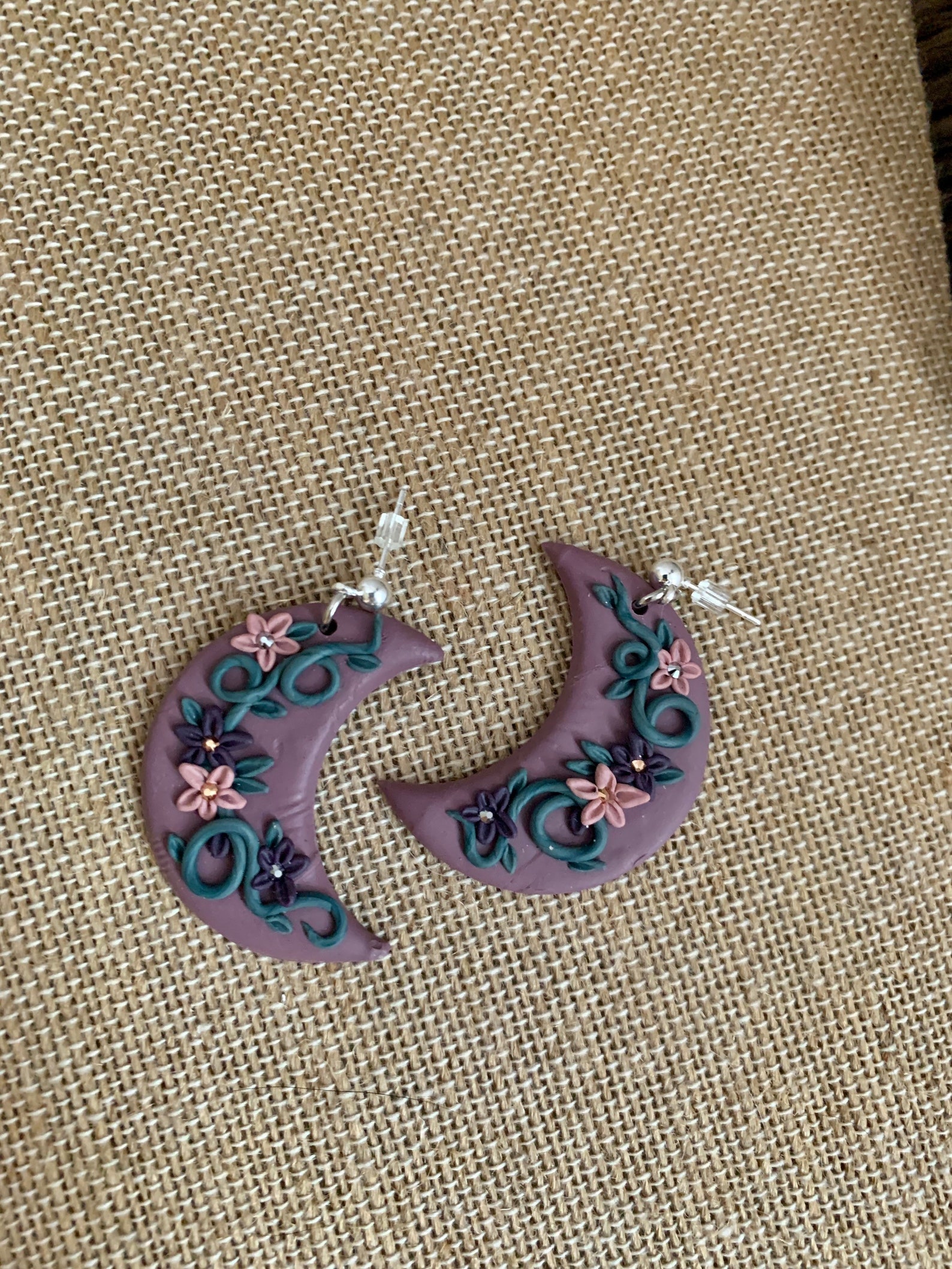 Blush Moon - Polymer Clay Floral Moon Earrings - Etsy