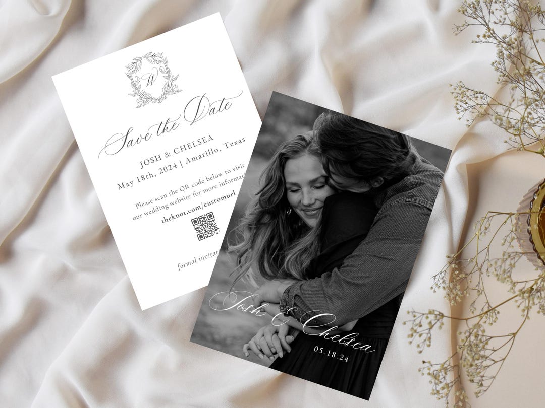Elegant Photo Save the Date With QR Code (canva Template) - Etsy