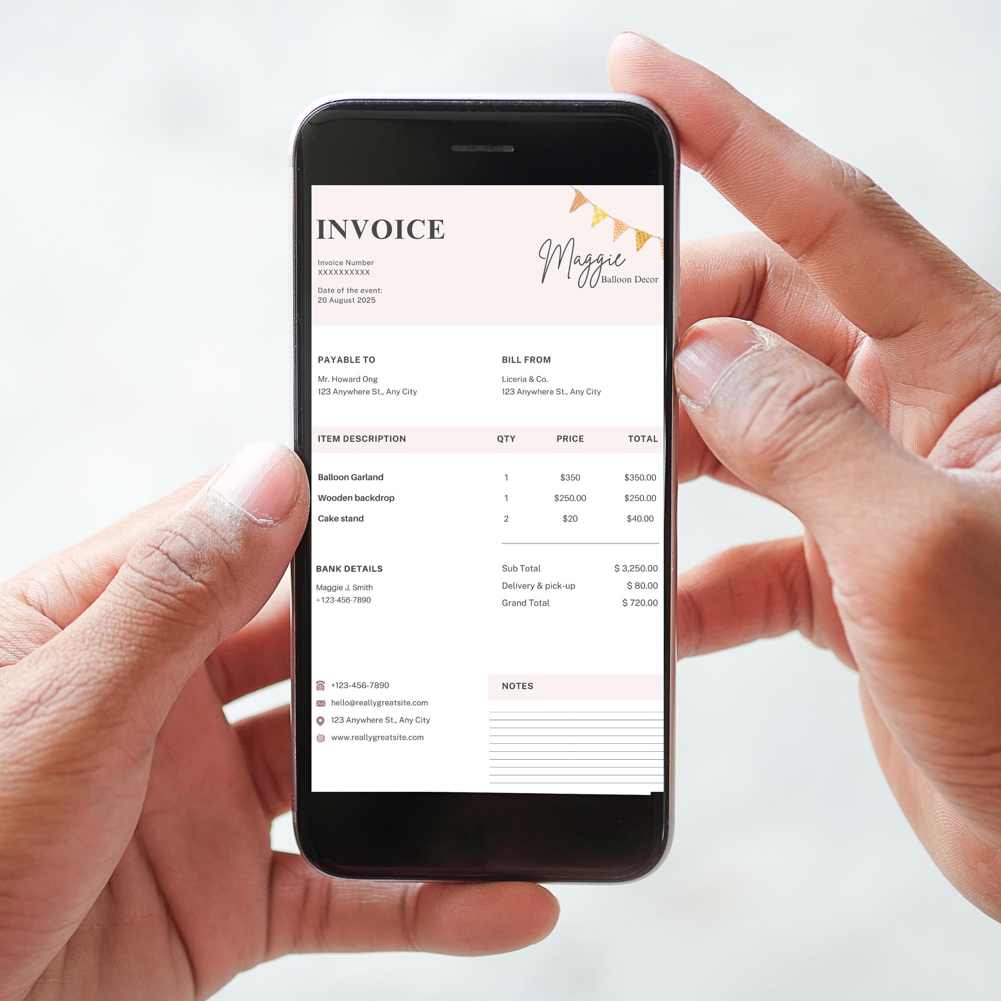 Invoice for Balloon Artist Event Decorator Simple Invoice for Balloon ...