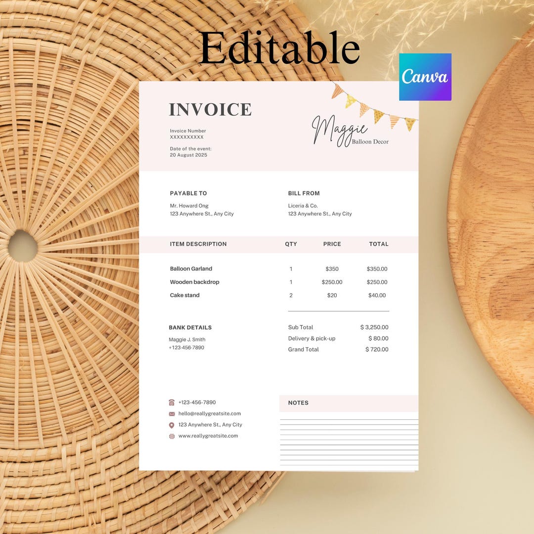 Invoice for Balloon Artist Event Decorator Simple Invoice for Balloon ...