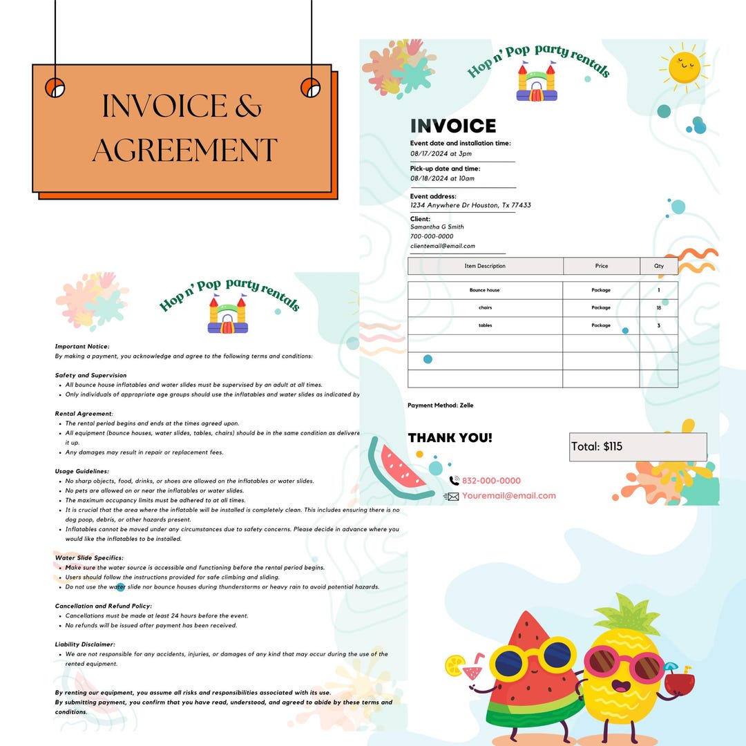 Bounce House Invoice and Rental Agreement - Etsy