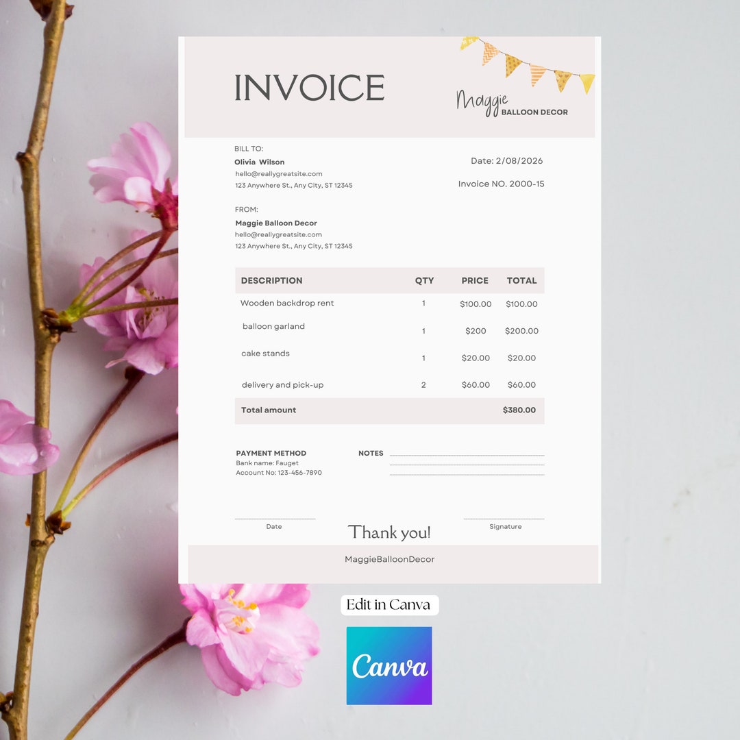 Invoice for Balloon Artist Event Decorator Simple Invoice for Balloon ...