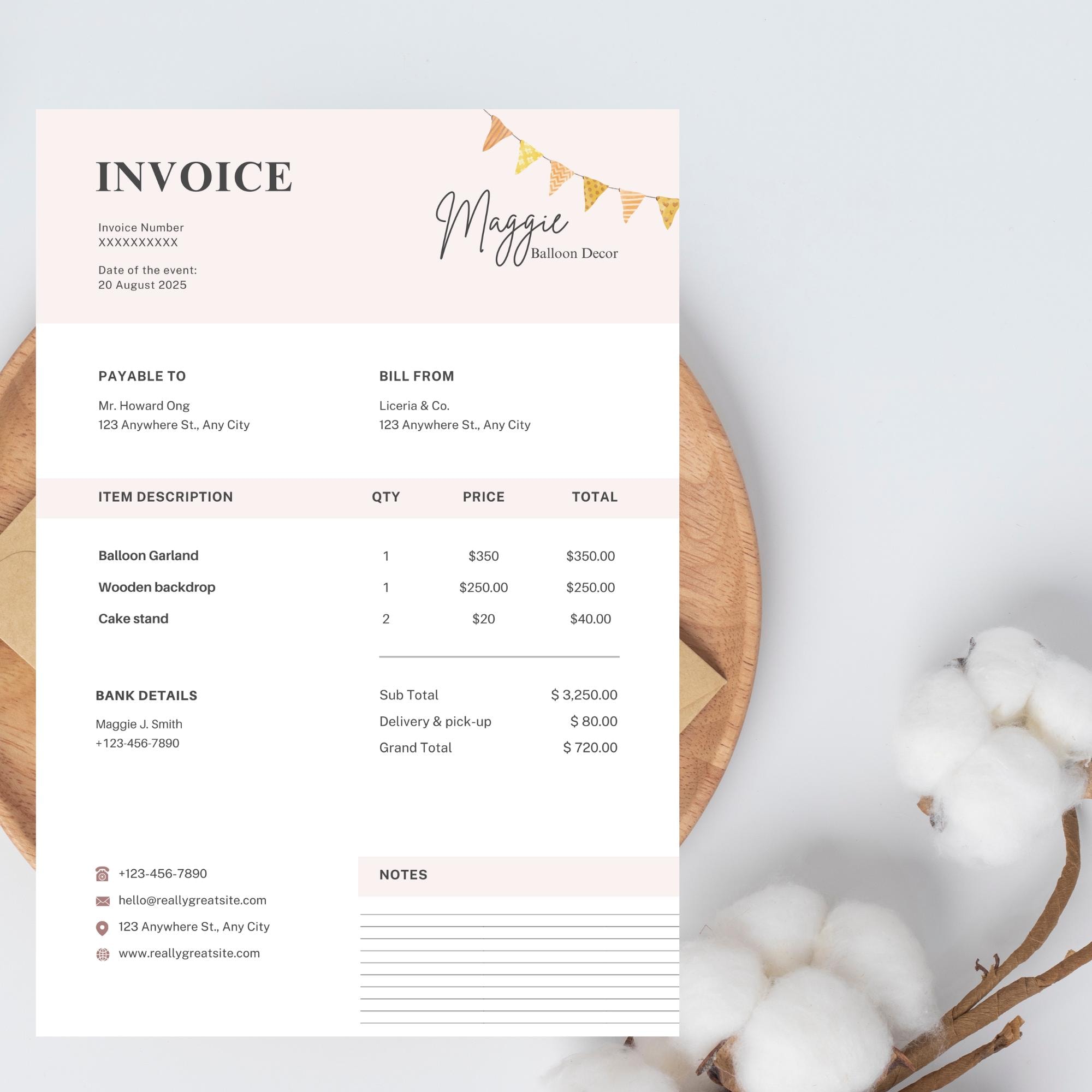 Invoice for Balloon Artist Event Decorator Simple Invoice for Balloon ...