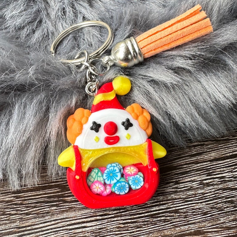 Clown Keychain, 3D Printed Keyring, Circus Charm, Shaker Keychain ...