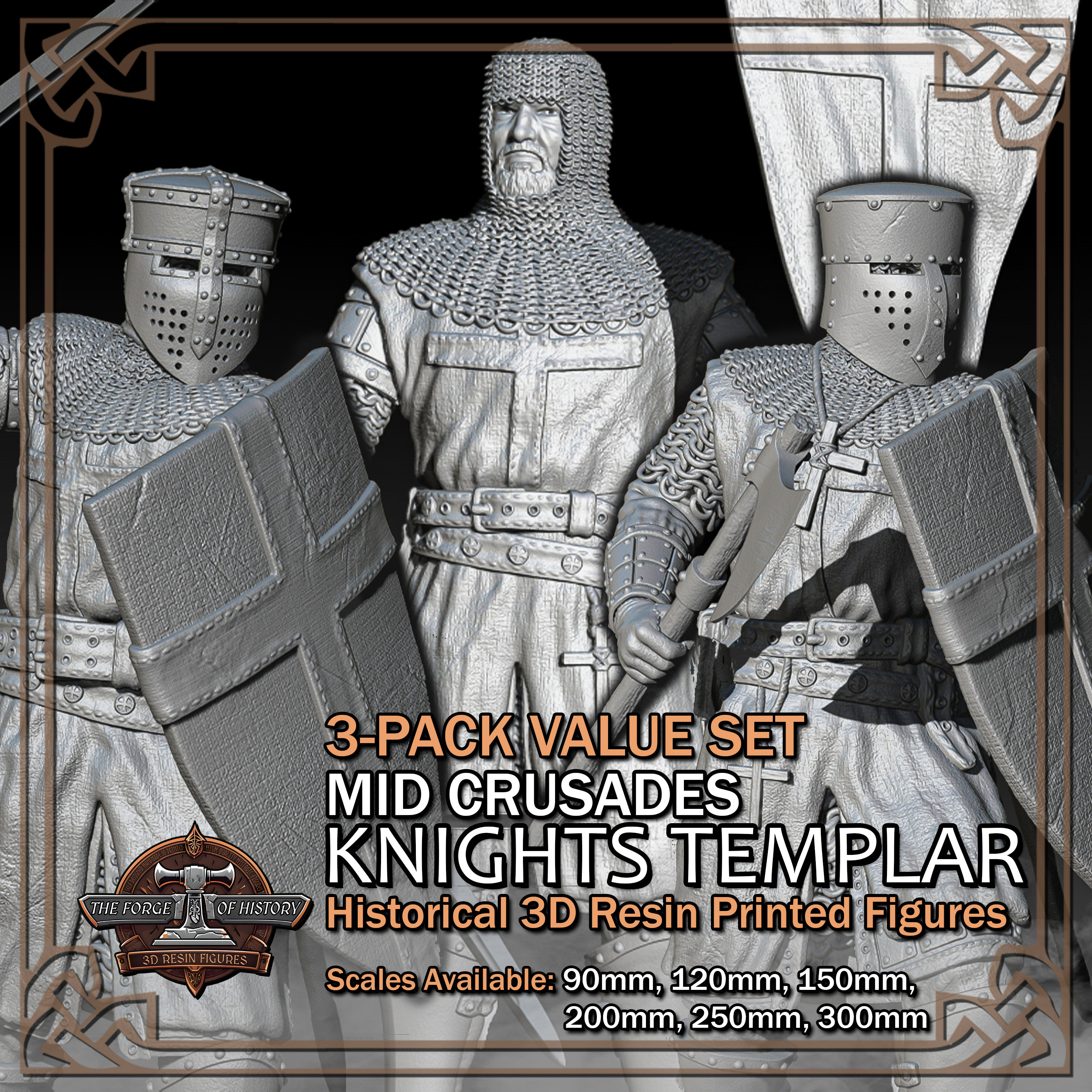 Crusader Knights Templar 3-pack V2 value Set Historical Figures 3D ...