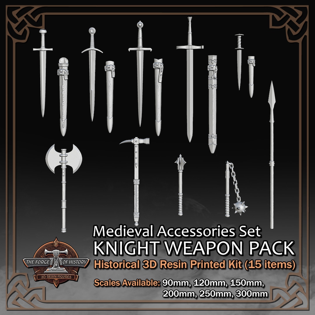 Medieval Knight Weapons Pack (accessories Set/15 Items) - 3D Resin ...