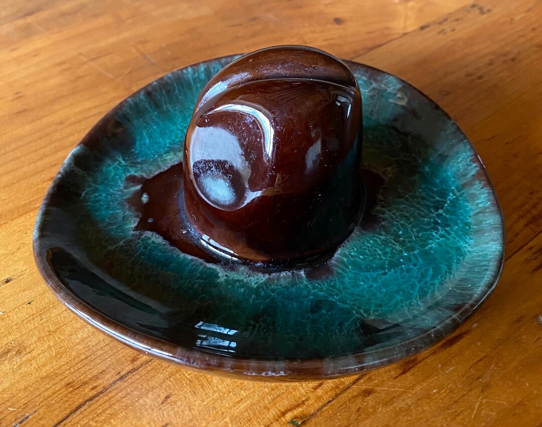 Vintage Cowboy Hat Ashtray Mcmaster Pottery Midcentury Teal/brown Drip ...
