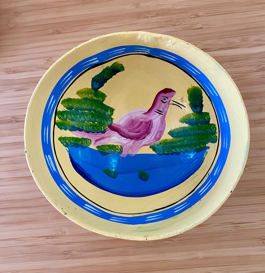 Olinala Mexican Gourd Bowl 5.5” Lacquered Handpainted Mexican Folk Art ...