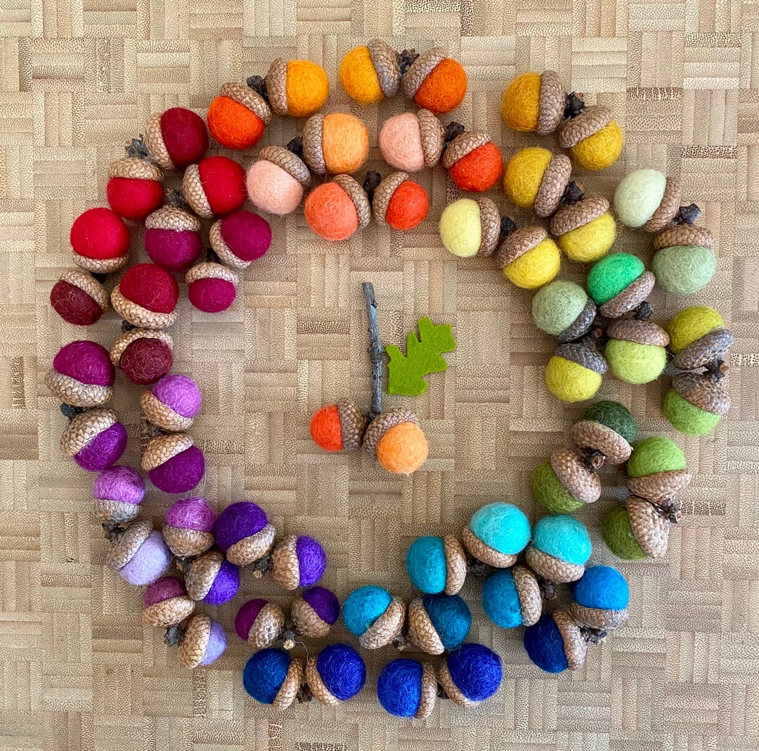 10 Felted DOUBLE Acorns Rainbow Colors Beeswax Medium Size Lot of 10 ...
