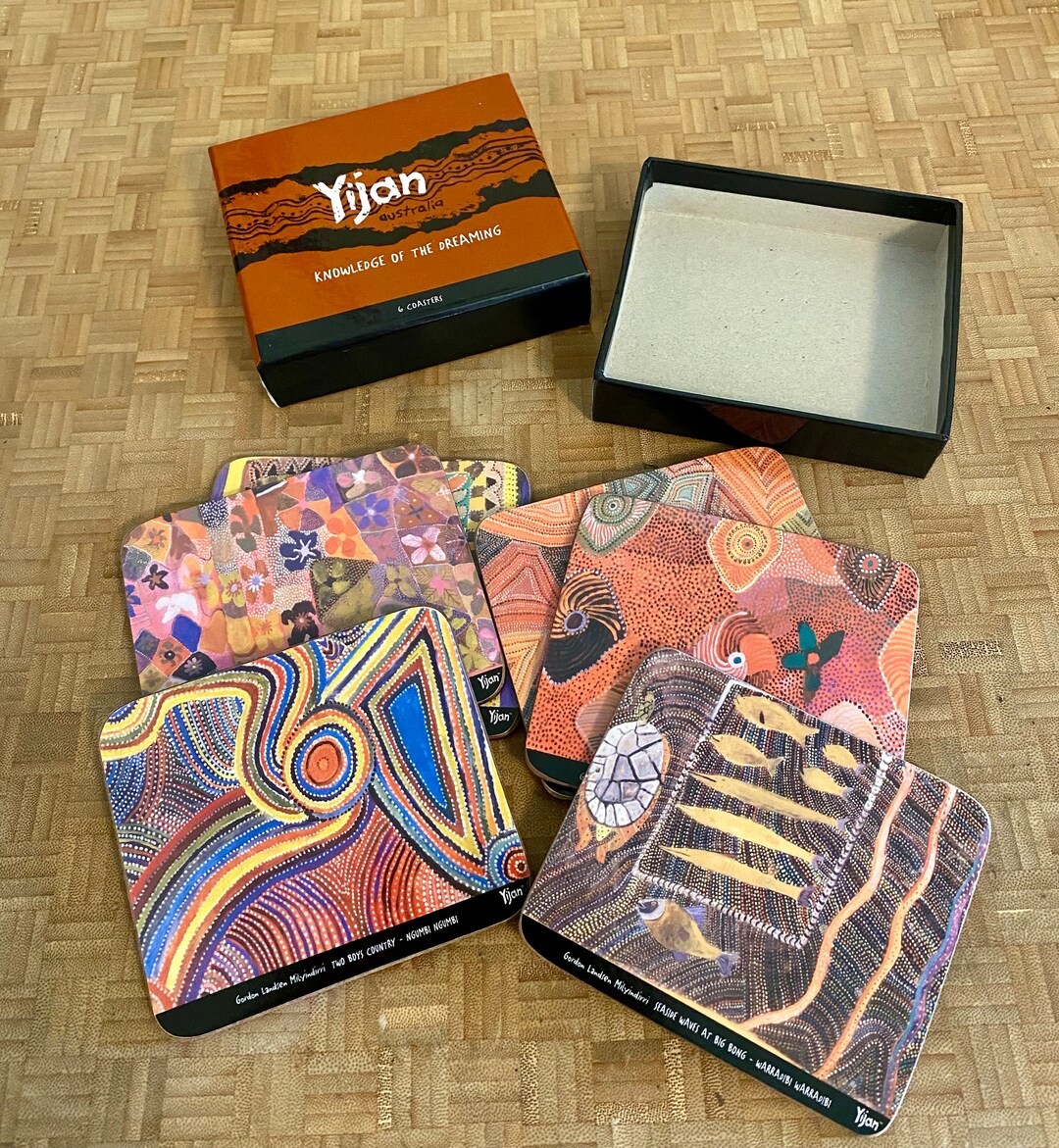 Yijan Coaster Set Australian Aboriginal Artwork Set of 6 Coasters ...