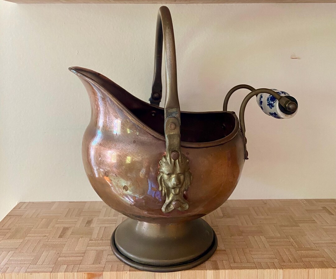 Antique Copper Coal Scuttle With Ceramic Handle Holland Small Coal ...