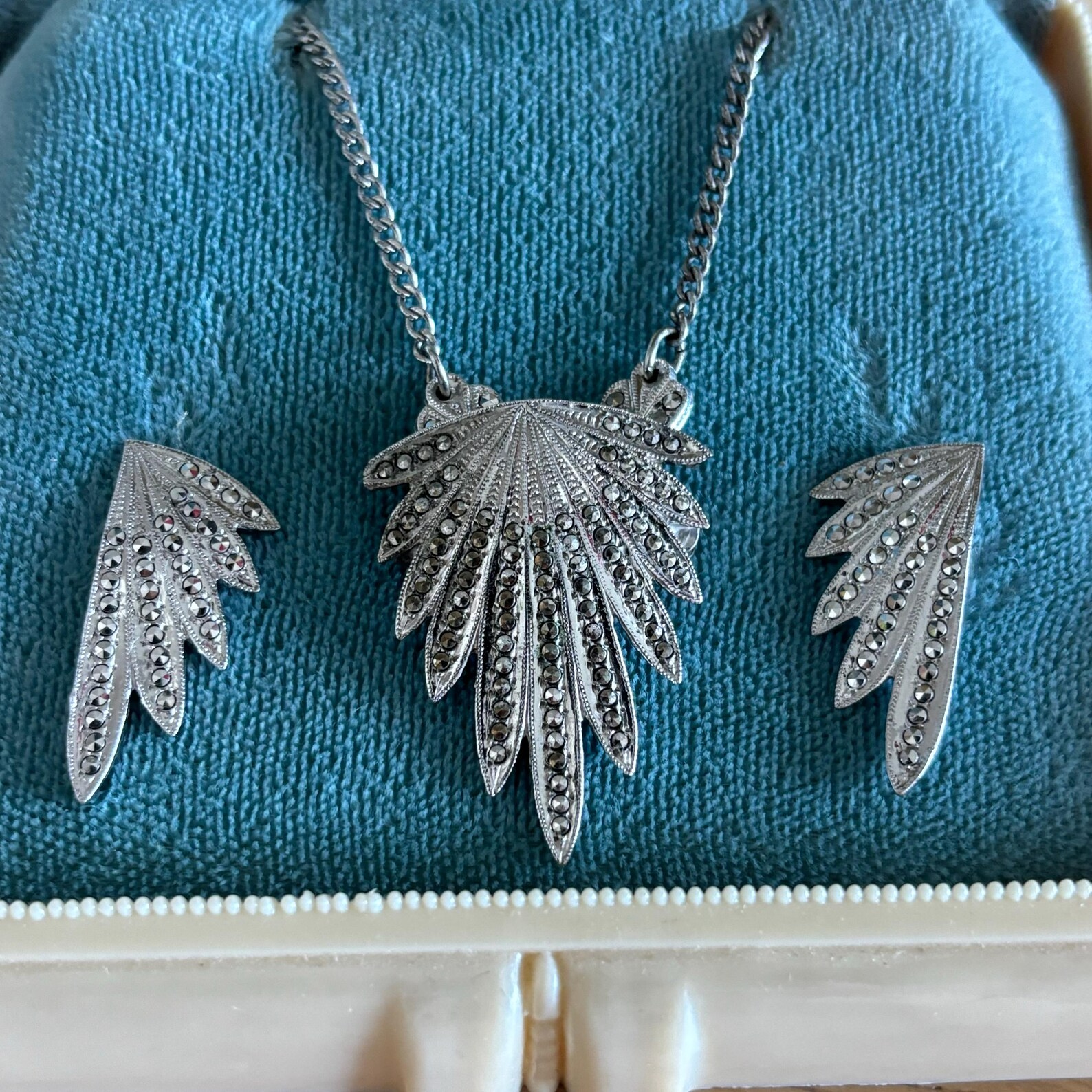 Vintage 1950s Marcasite Necklace and Earring Set - Etsy