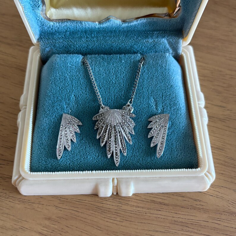 Vintage 1950s Marcasite Necklace and Earring Set - Etsy