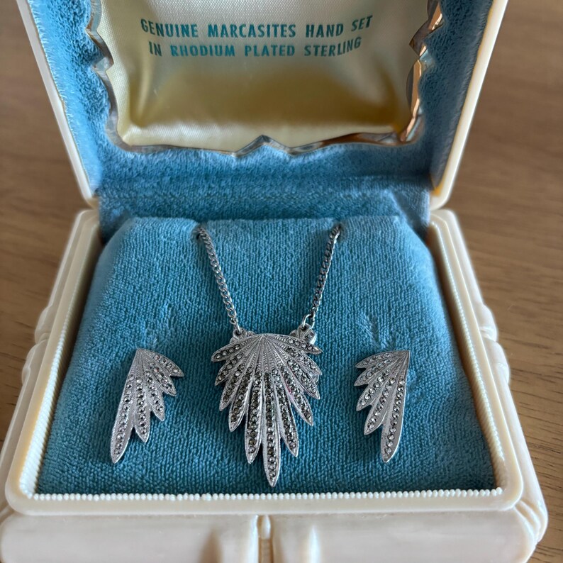 Vintage 1950s Marcasite Necklace and Earring Set - Etsy