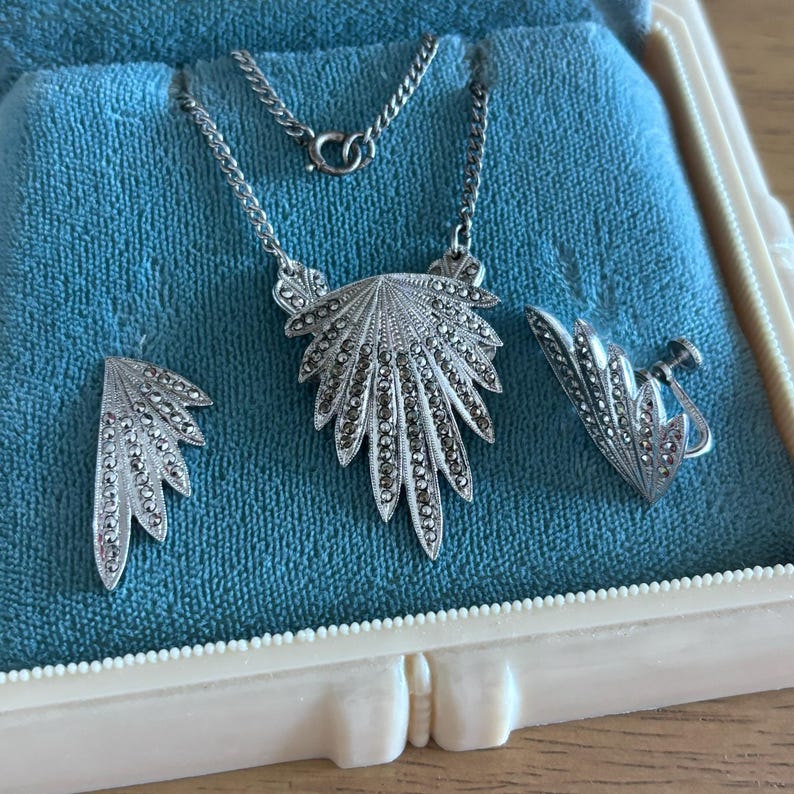 Vintage 1950s Marcasite Necklace and Earring Set - Etsy