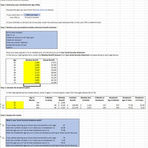 Social Security Break Even Calculator - Digital Download - Excel ...
