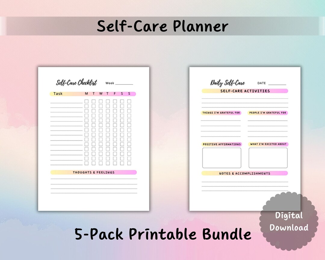 Self-care Planner Checklist for Mental Health and Wellness, Daily Well ...