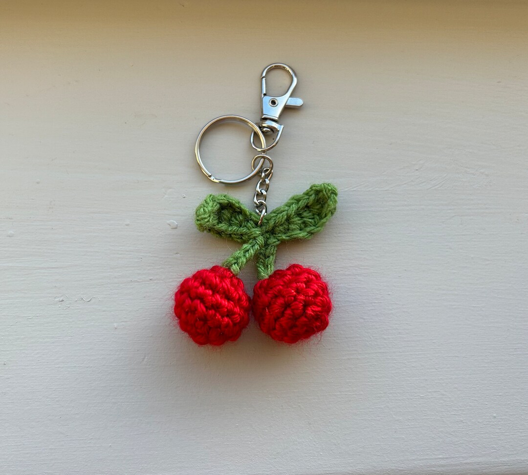 Crochet Cherry Keychain Accessory - Etsy