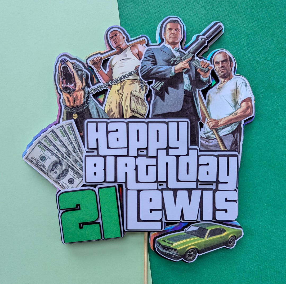 Grand Theft Gaming Theme Topper, Car Game Birthday Cake Topper ...
