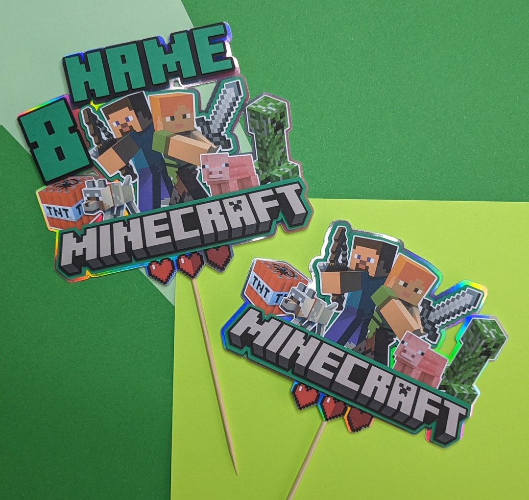 Miner Gamer Cake Topper, Mine Game Character Birthday Cake Topper Set ...