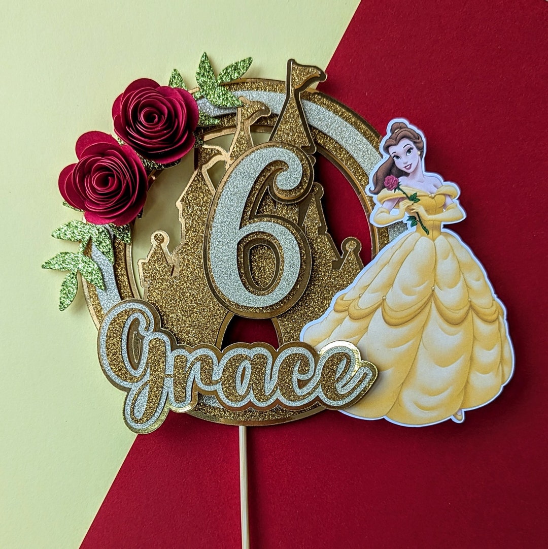 Princess Belle Inspired Cake Topper Beauty Beast Themed Topper Castle ...