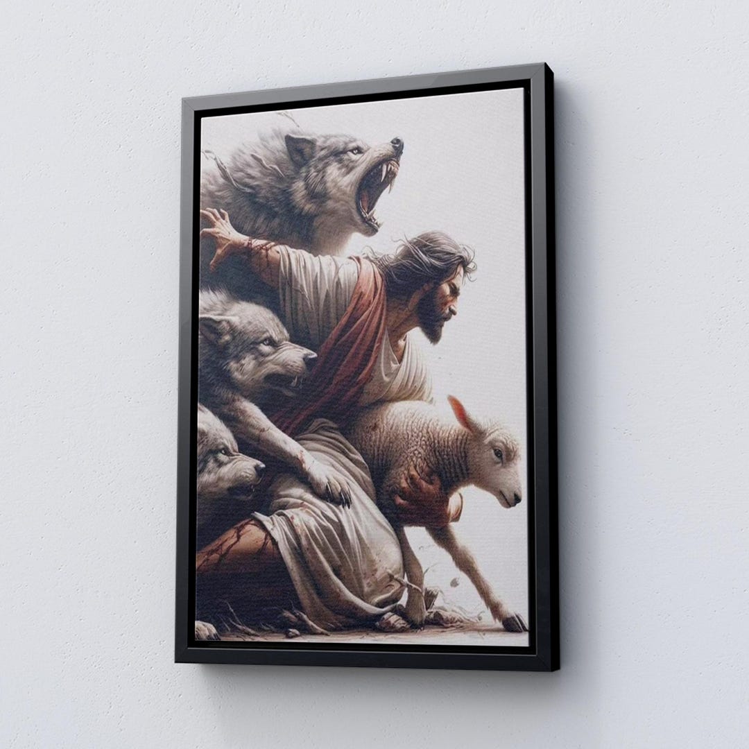 Jesus Christ Wall Art, Jesus Protecting the Lamb Canvas, Jesus Saving ...