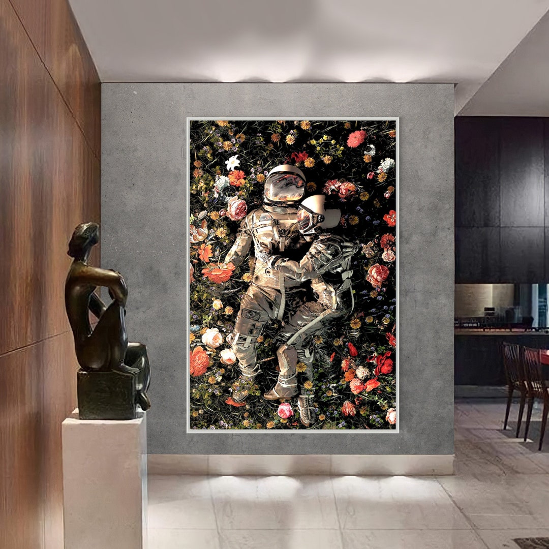 Nasa Astronaut Love in Space Canvas/poster Painting, Flowers and ...