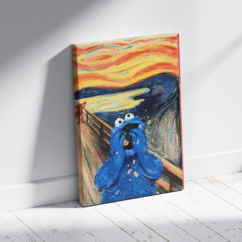 Cookie Monster Poster, Scream Parody Canvas Wall Art, Vintage Canvas ...