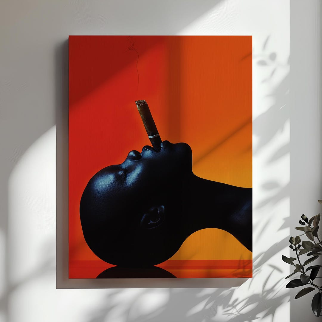 Afro Poster | Vibrant Cigar Smoker Canvas | Colorful Abstract Wall Art ...