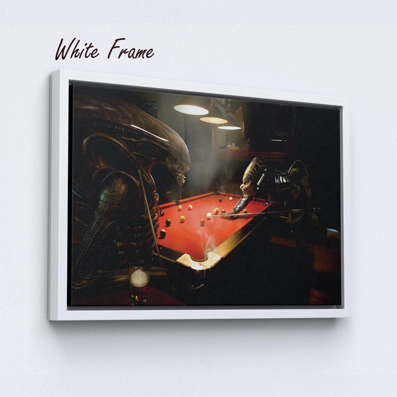 Alien Vs Predator Playing Pool Match Canvas, Alien Art Canvas, Playing ...